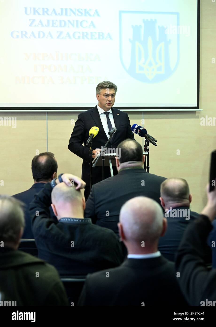 Prime Minister Andrej Plenkovic is seen giving a speech during the ...
