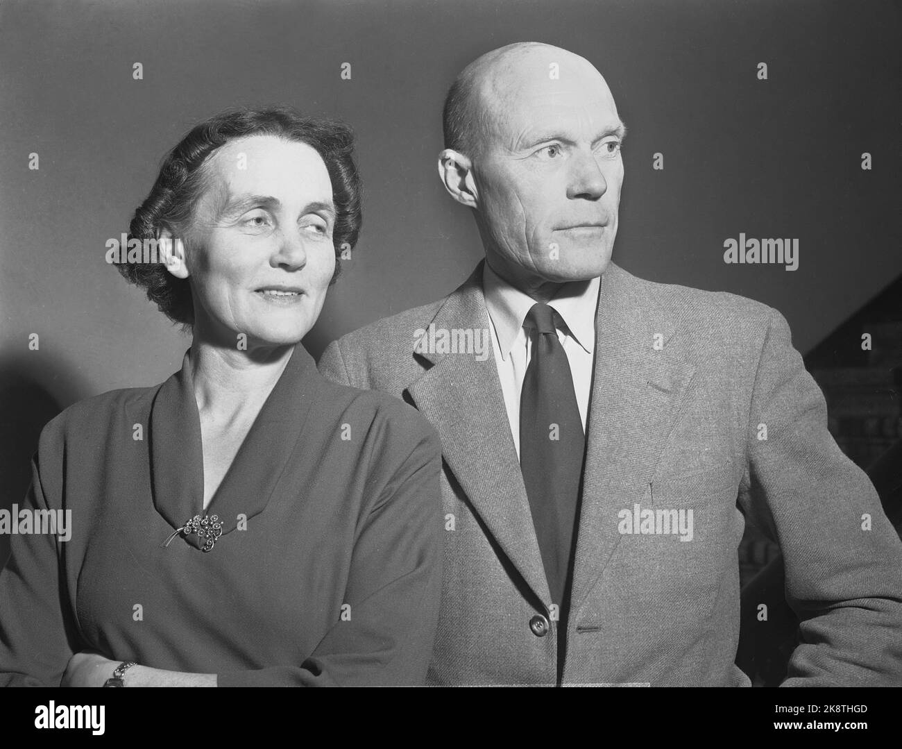 Oslo 19521216. Authors and the married couple Halldis Moren Vesaas and ...