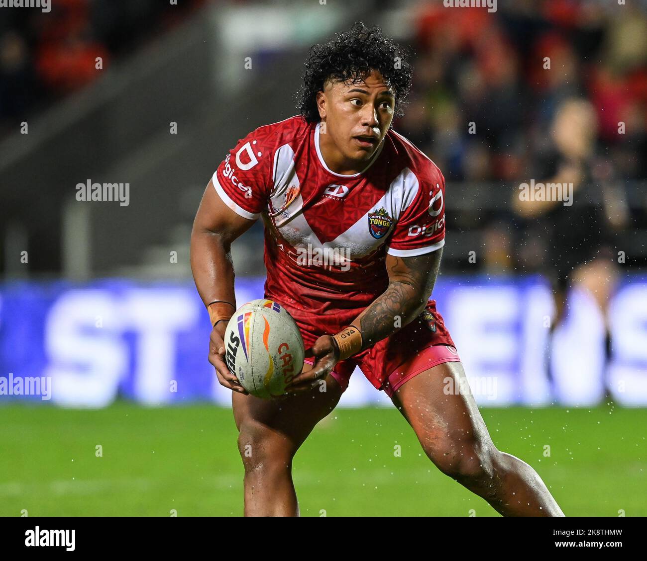 Tesi Niu of Tonga in action during the Rugby League World Cup 2021 ...