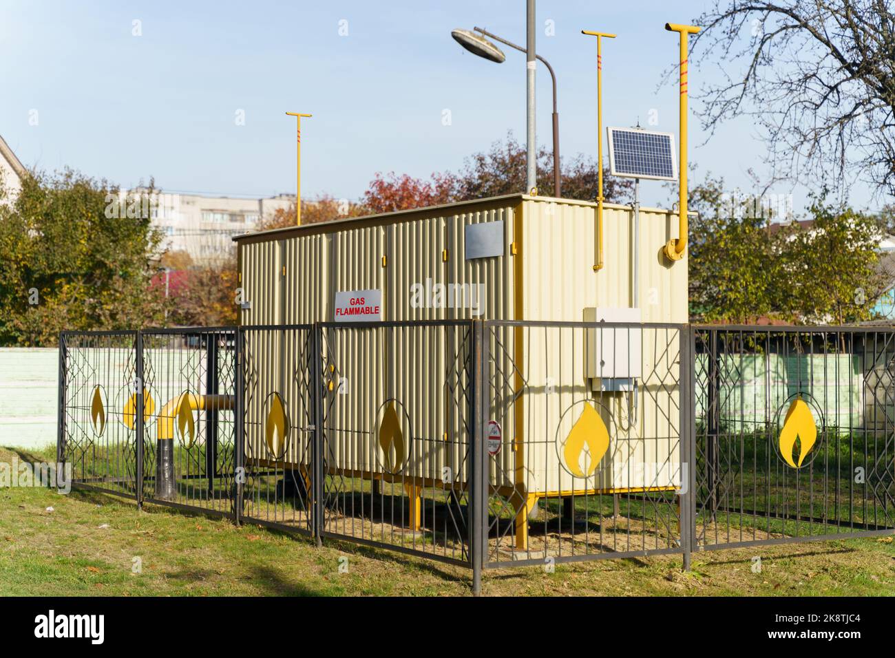 Gas distribution building with the inscription - dangerous gas ...