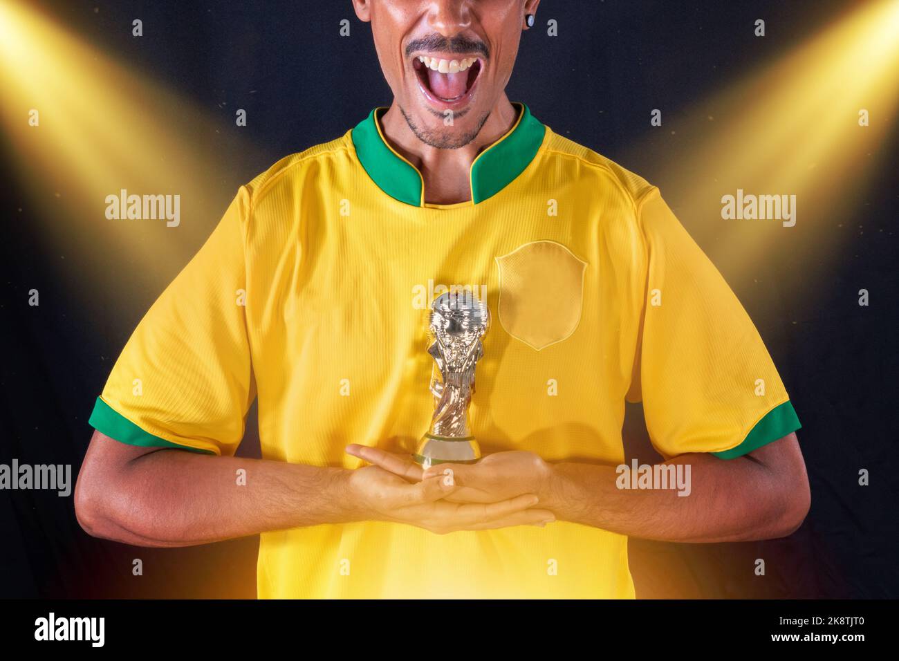 Brazilian Football Black Player Holding Winner Trophy and Celebrating ...