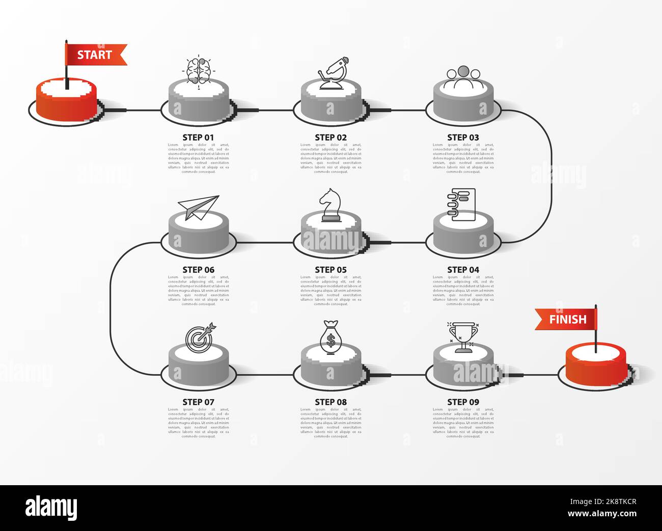 Infographic design template. Timeline concept with 9 steps. Can be used ...