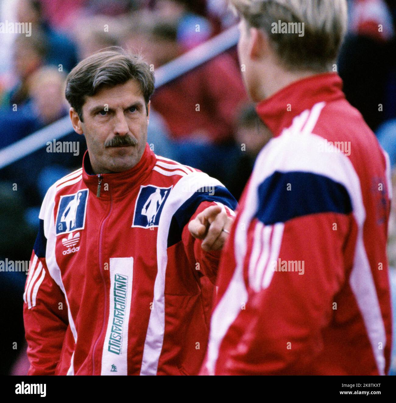 Oslo October 1993 coaches for Lyn Football Club Olle Nordin (TV) in ...