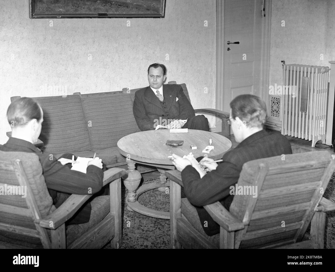 Oslo, about 1942. Minister Rolf Jørgen Fuglesang is interviewed during the war. Fuglesang was ...