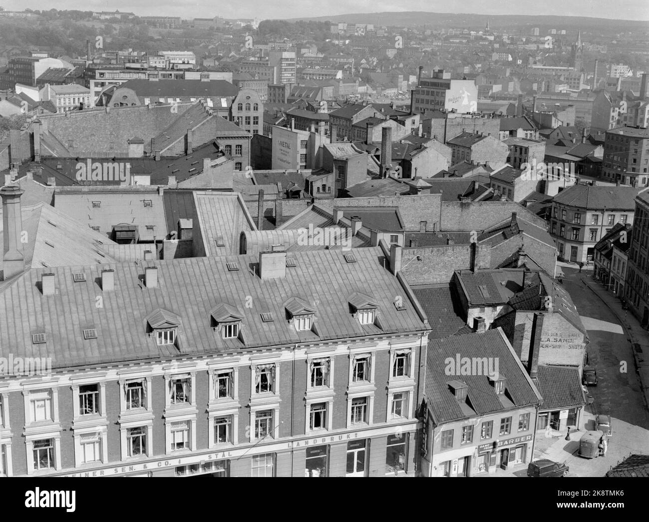 Oslo 19560730 Oslo Center. Overview picture from Vaterland. Th. Karl on ...