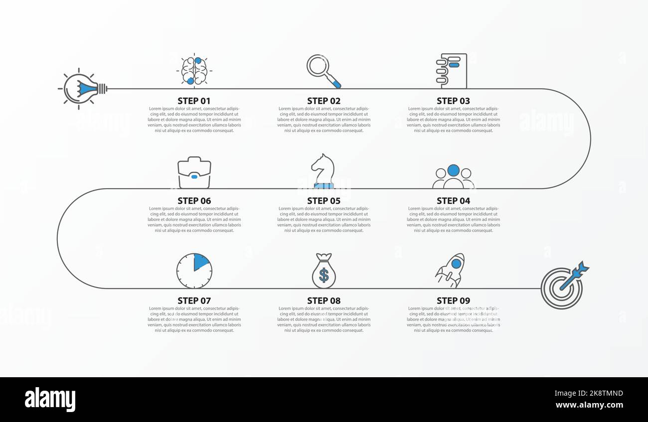 Infographic design template. Timeline concept with 9 steps. Can be used ...
