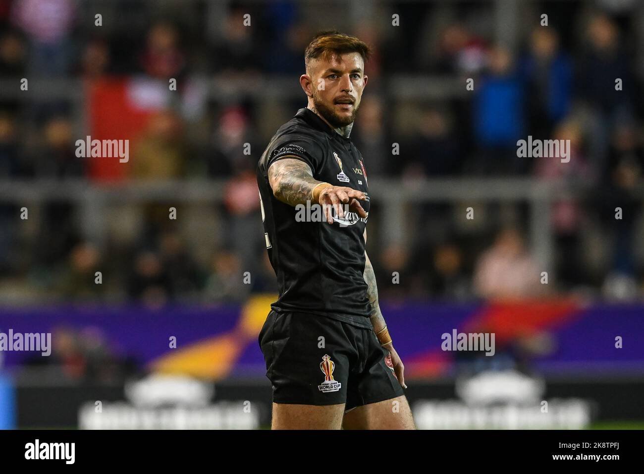 Kyle Evans of Wales during the Rugby League World Cup 2021 match Tonga ...