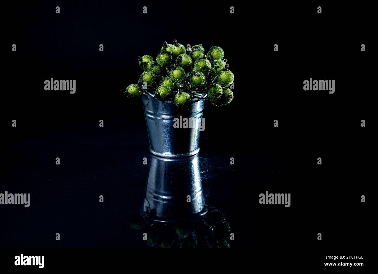 aluminum ice bucket laid in wait for use. stainless multi-colored ...