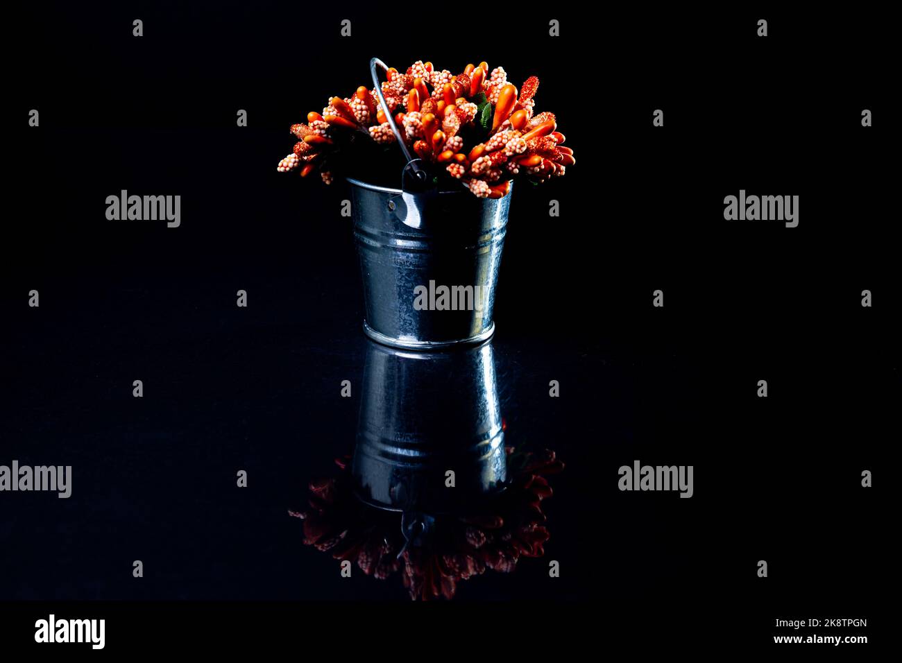 aluminum ice bucket laid in wait for use. stainless multi-colored ...