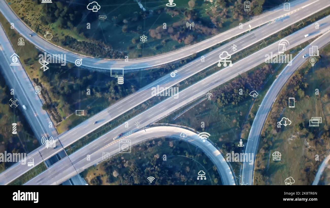 Modern highway and Data technology concept. Smart transportation. ITS ...