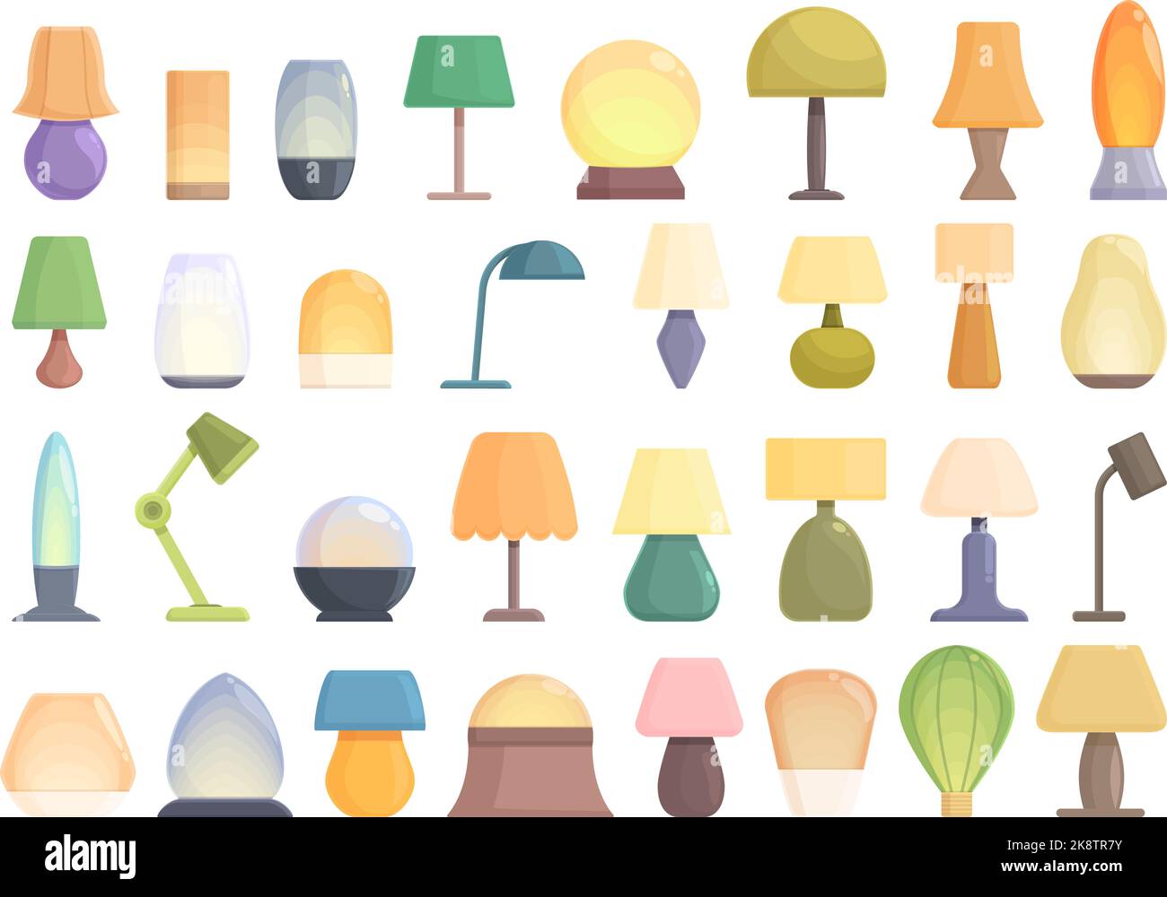 Nightlight icons set cartoon vector. Lamp light. Floor bulb Stock ...