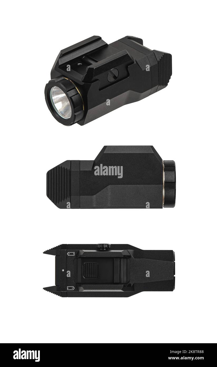 Modern LED flashlight with weapon mount. Underbarrel tactical ...