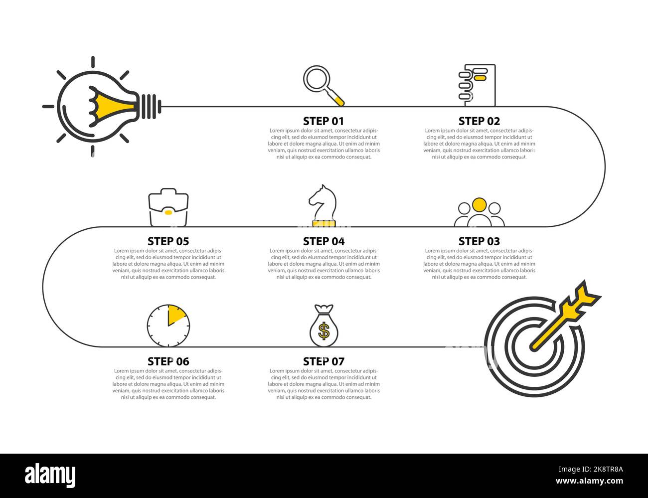 Infographic design template. Timeline concept with 7 steps. Can be used ...