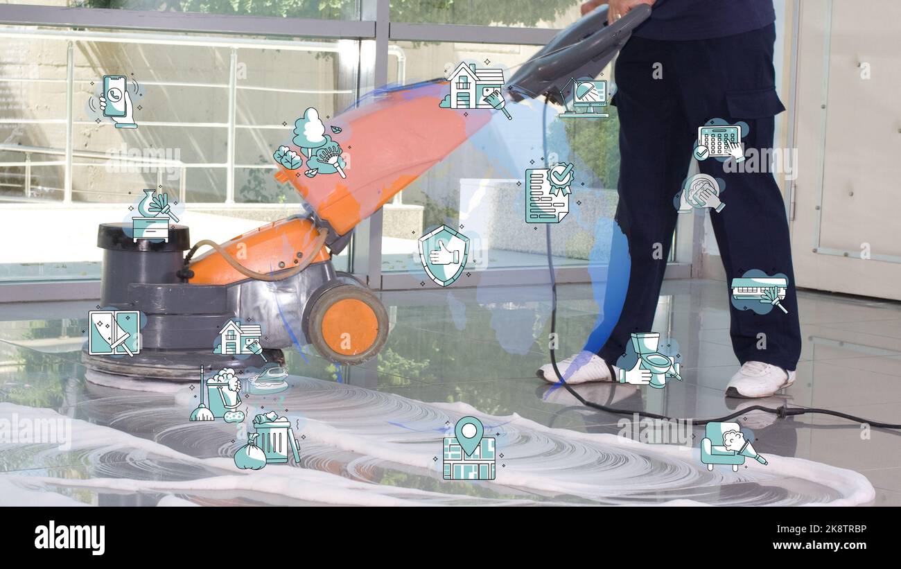 professional floor cleaning machine washes, does wet cleaning at the ...