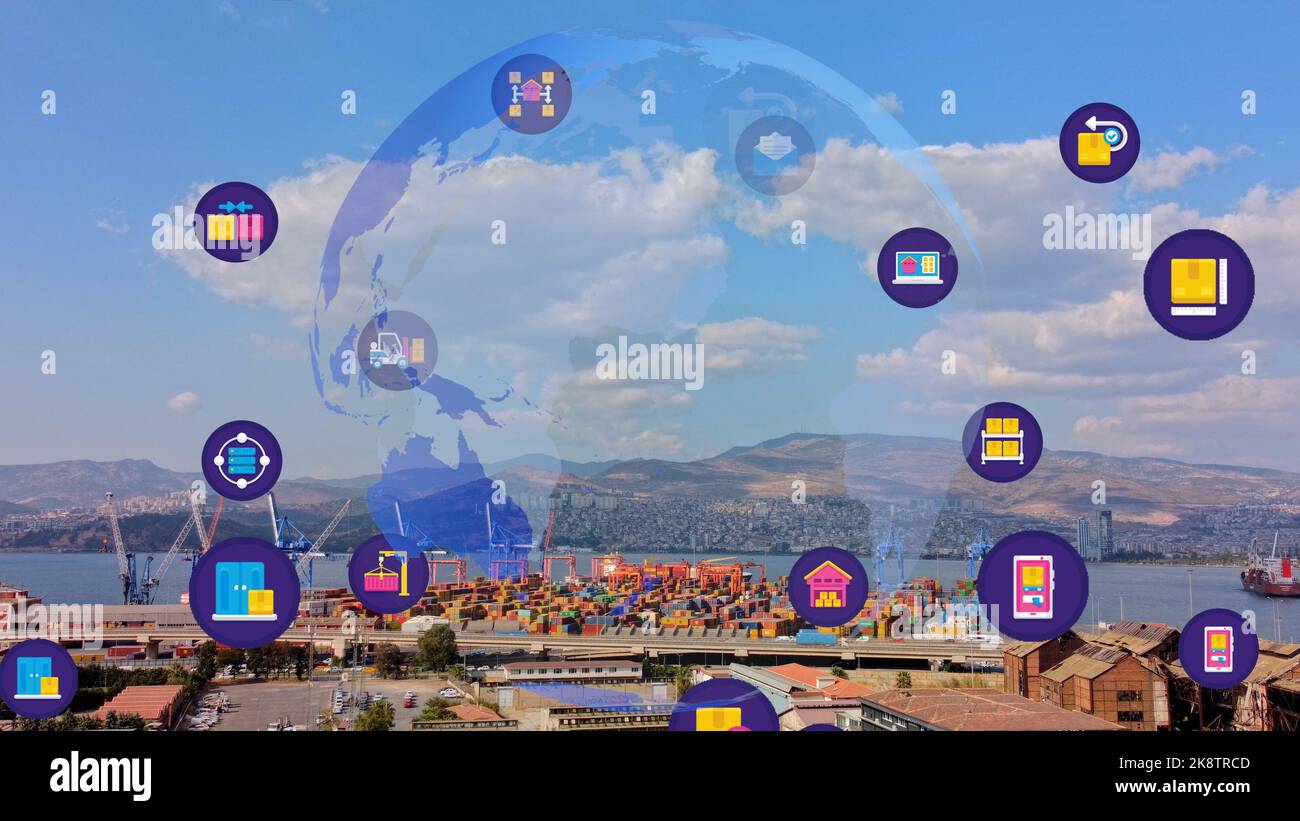 Logistic business or transport concept Aerial view over import export ...