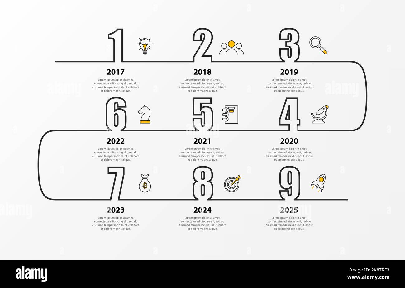 Infographic design template. Timeline concept with 9 steps. Can be used ...