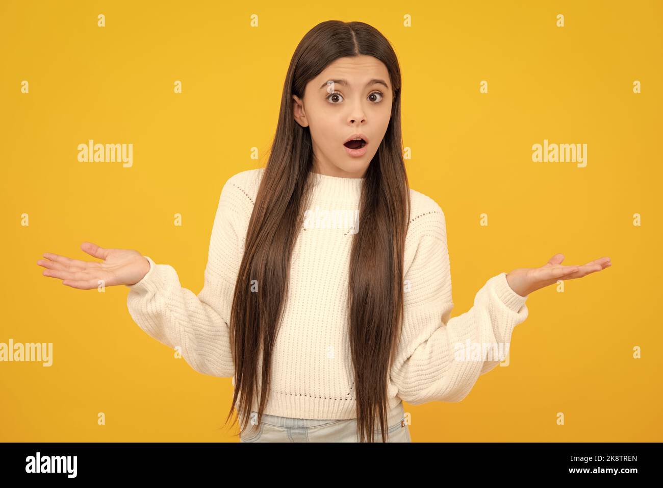 Teenager child girl with shocked facial expression. Surprised face ...