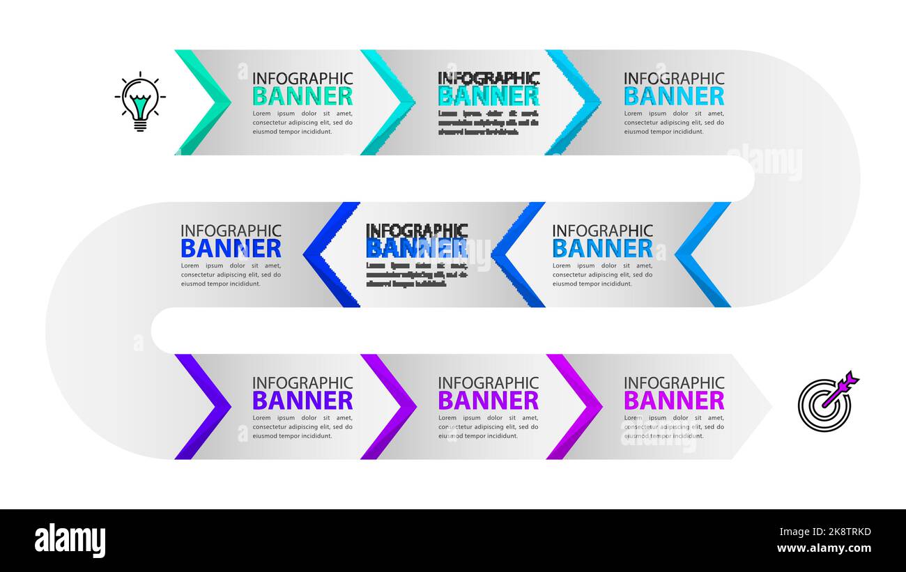 Infographic design template. Timeline concept with 9 steps. Can be used ...