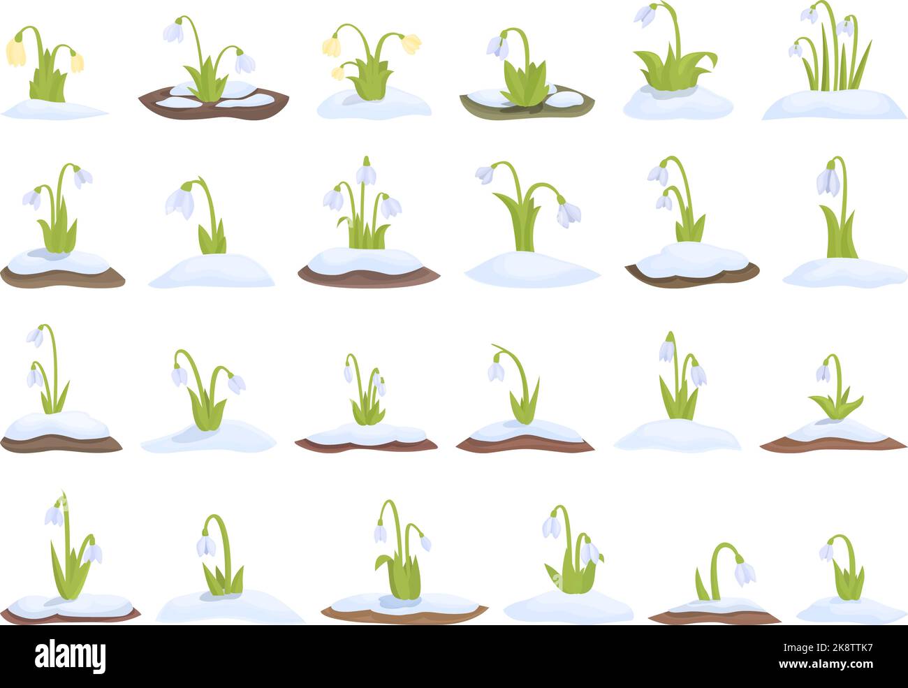 Snowdrop icons set cartoon vector. Nature flower. Spring leaf Stock ...