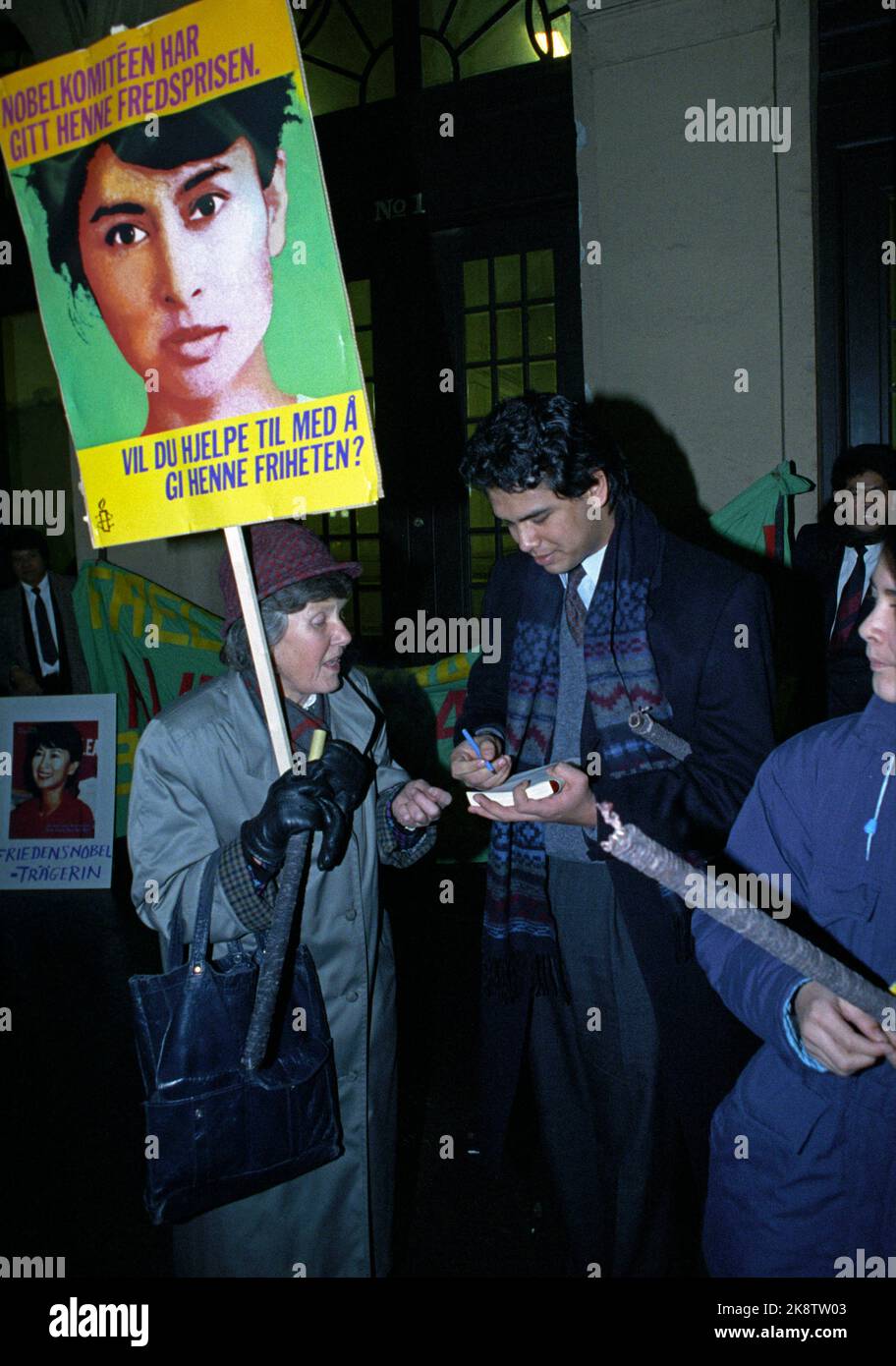 Oslo 19911210. Nobel Peace Prize 1991 to Aung San Suu Kyi, opposition ...