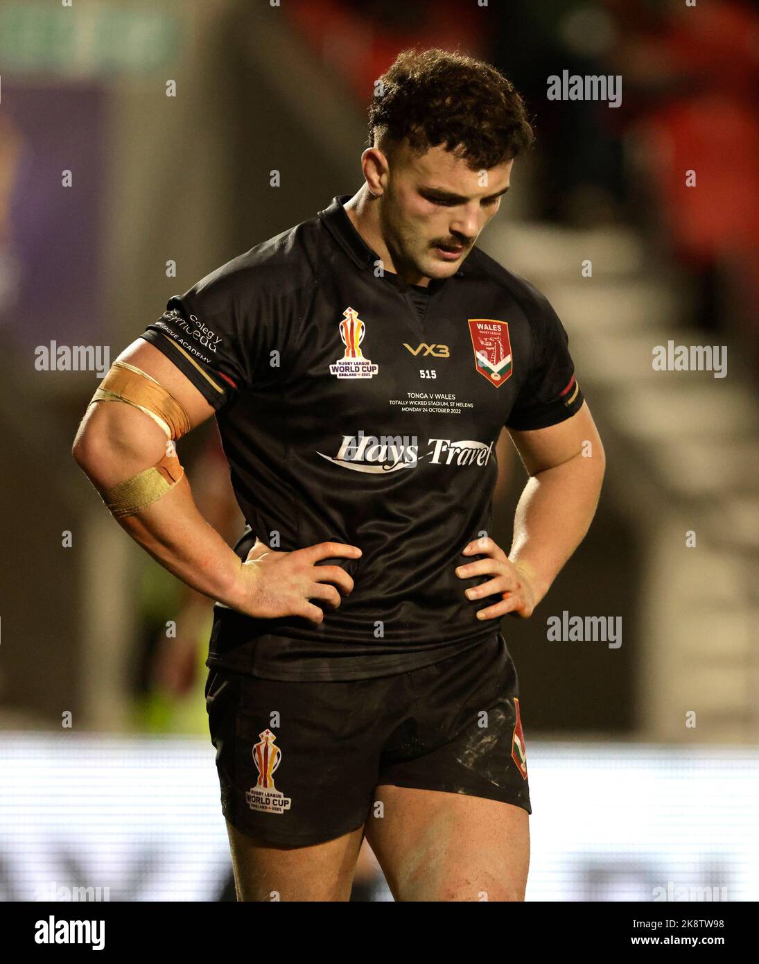 Wales' Connor Davies looks dejected during the Rugby League World Cup ...