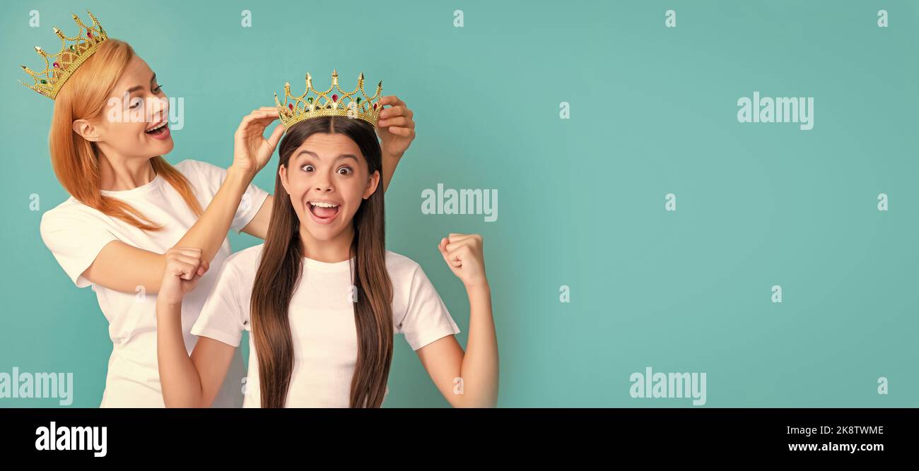 Mother and daughter child banner, copy space, isolated background ...