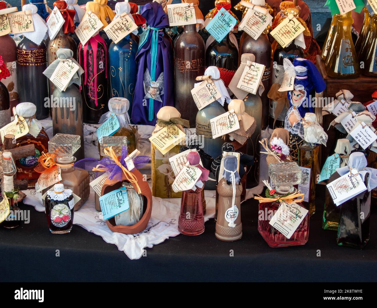 Variety type of artisan liquors exhibited at the Festival of St Froilan ...