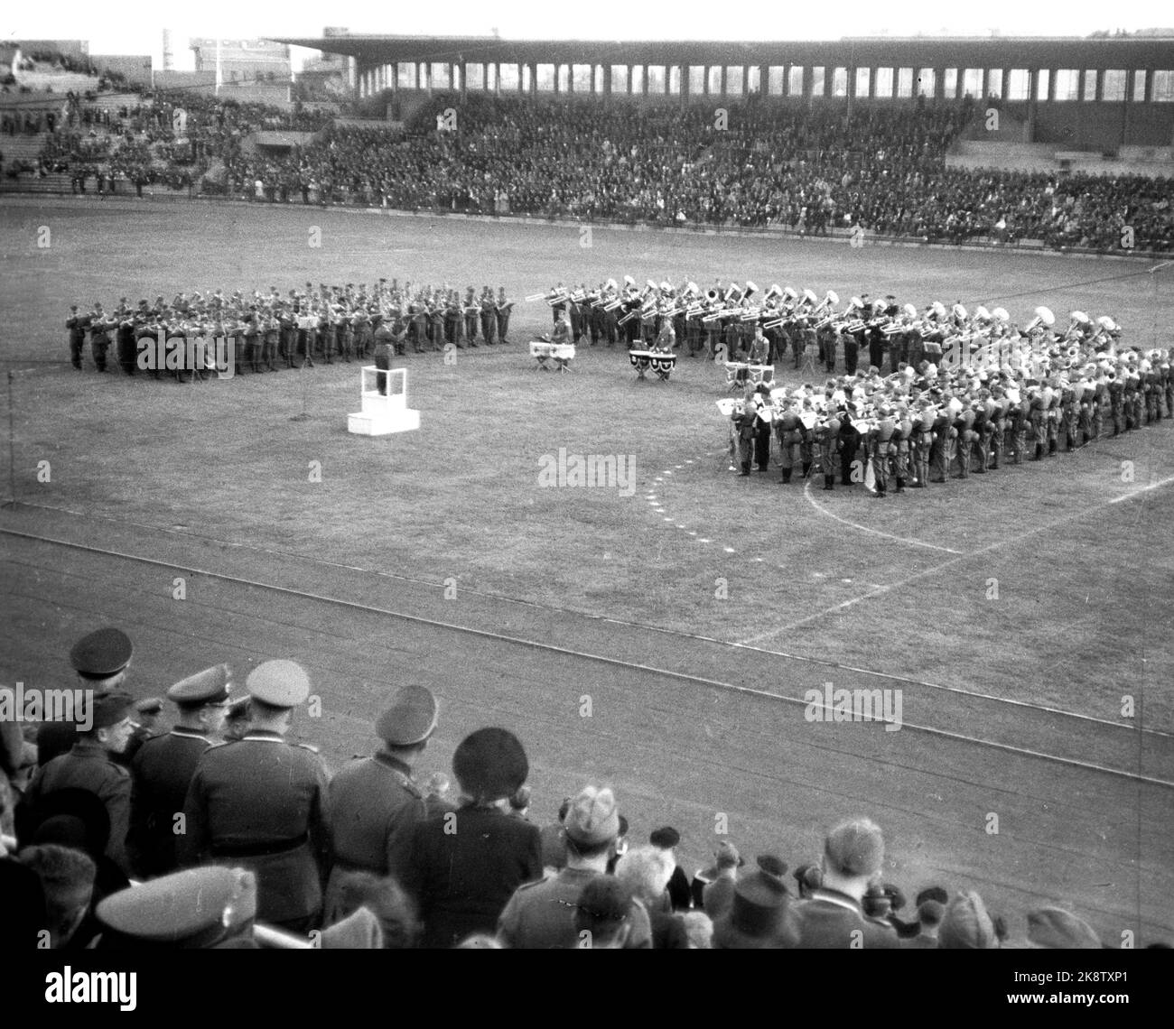 Oslo August 1942. Wehrmacht concert at Bislett Stadium. Music Corps plays. Photo: Aage Kihle ...