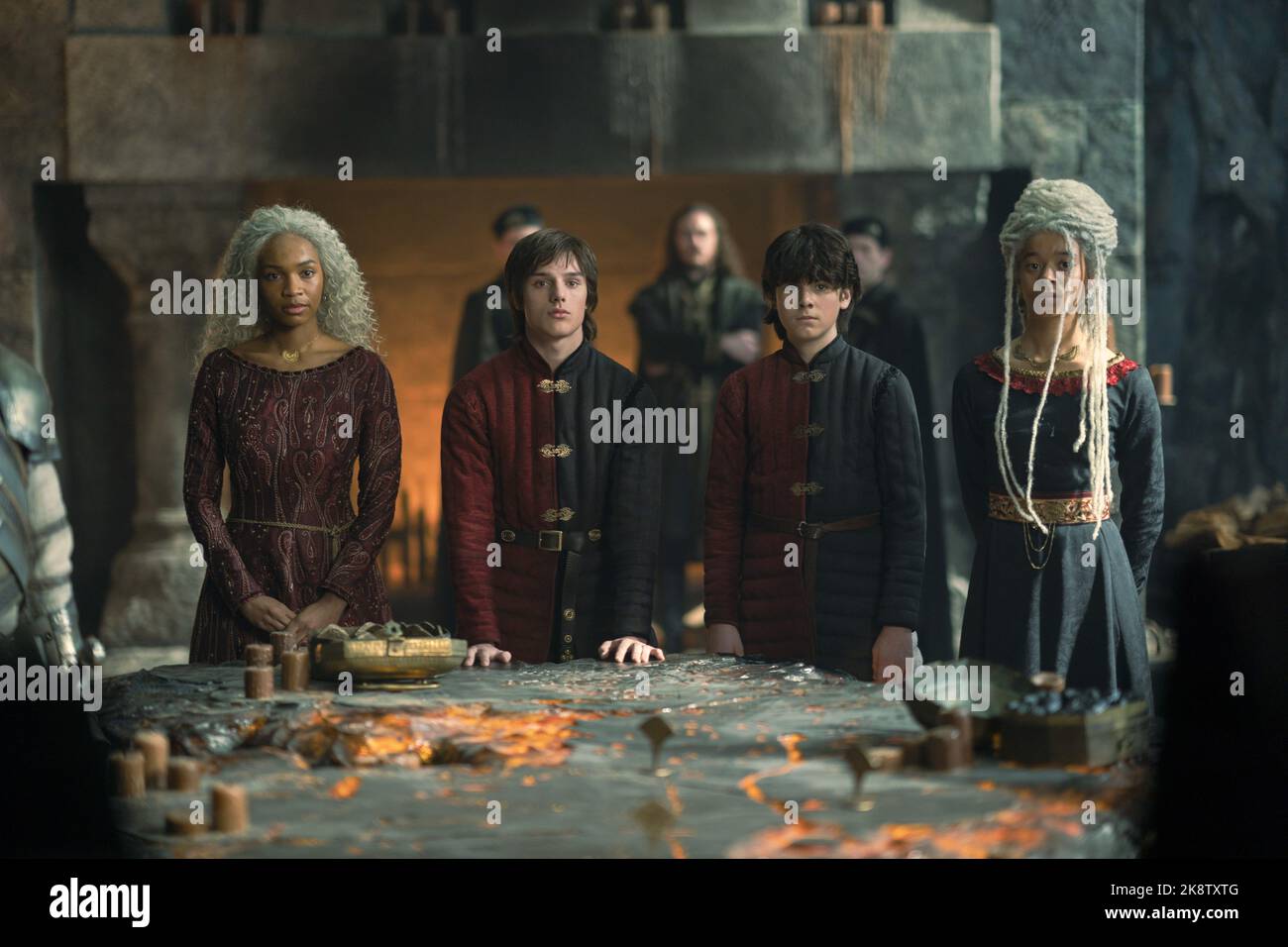 USA. Elliot Grihault, Harry Collett, Bethany Antonia, and Phoebe Campbell in a scene from the (C ...