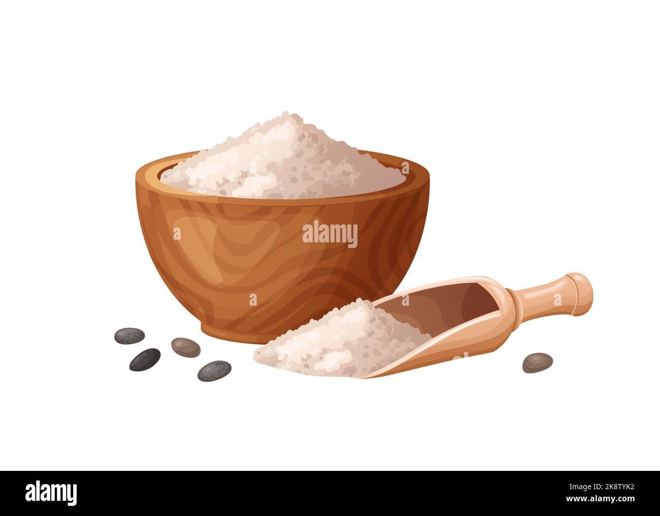 Chia flour in wooden bowl with seeds. Healthy gluten free food. POwed ...