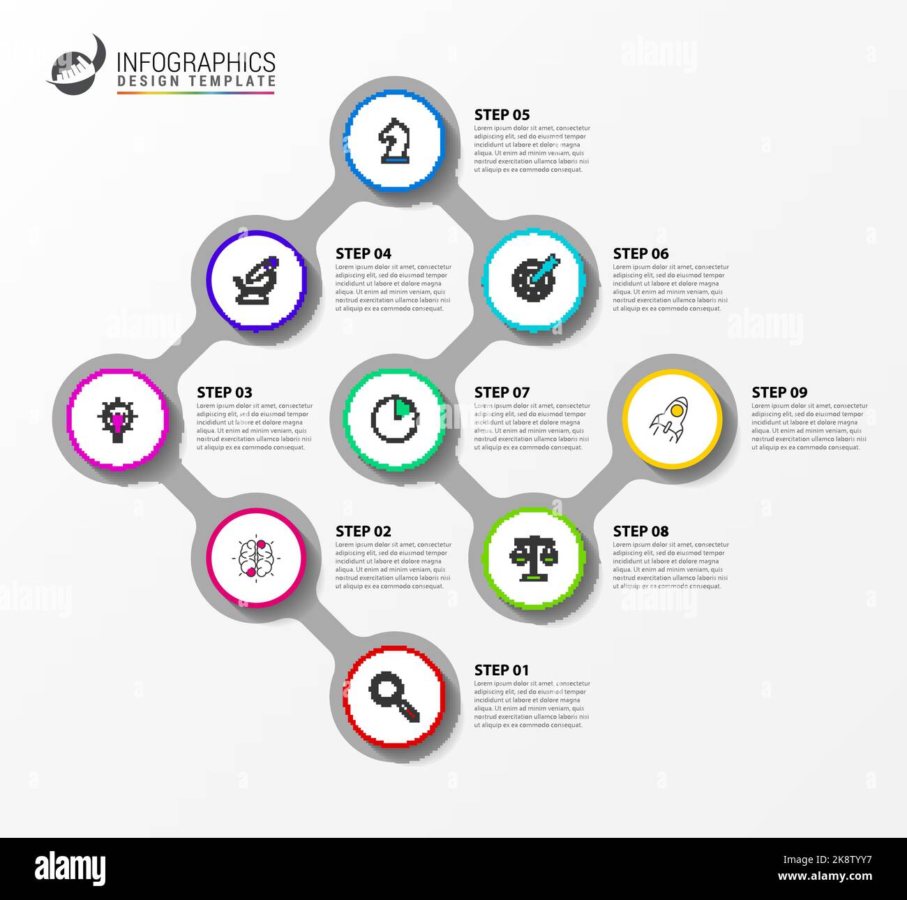 Infographic design template. Timeline concept with 9 steps. Can be used ...