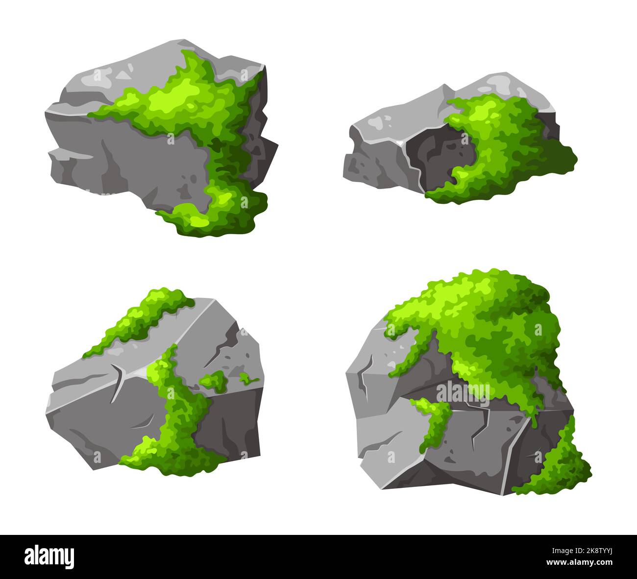 Set gray stones with green moss . Element of forest, nature montain ...