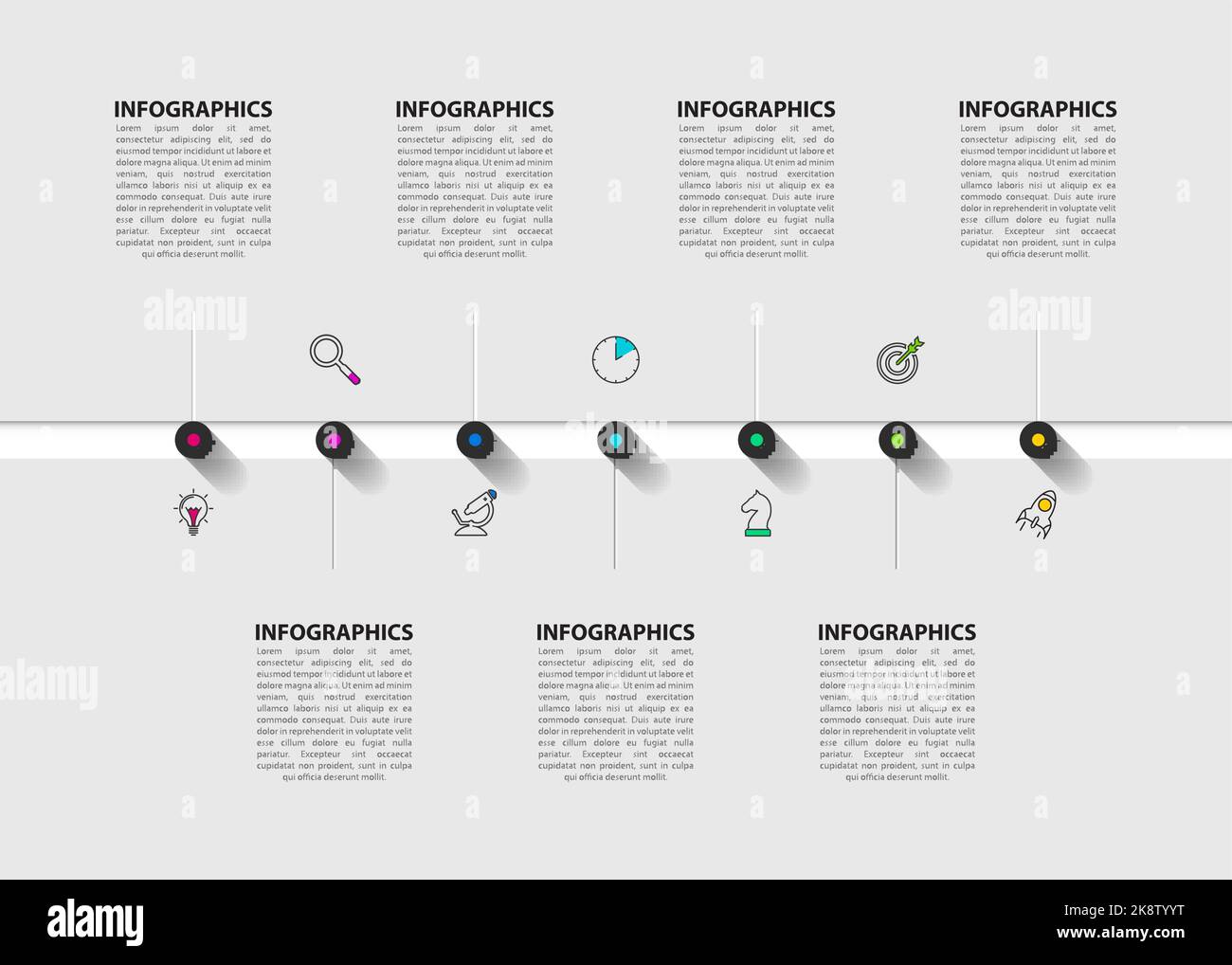 Infographic design template. Timeline concept with 7 steps. Can be used for workflow layout ...