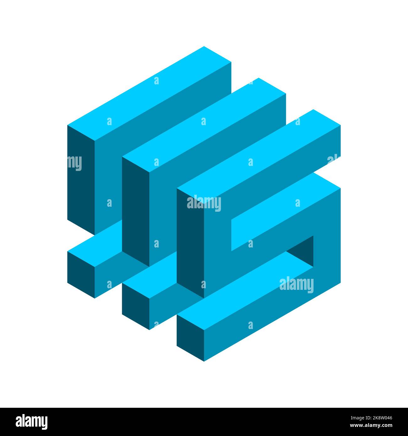 Triple S cube logo. 3D letter S cube. Blue geometric hexagon shape ...