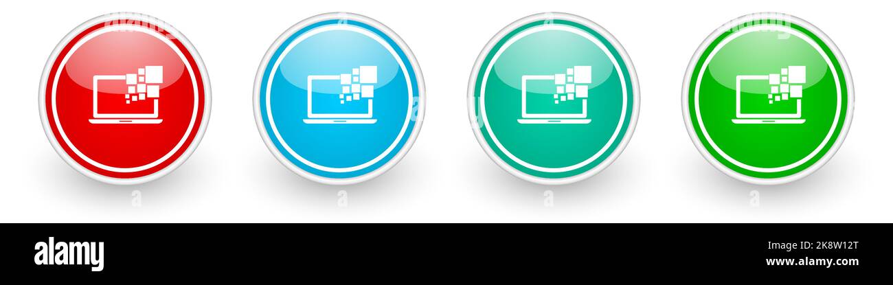 Laptop, notebook, computer vector icons, colorful glossy buttons on ...