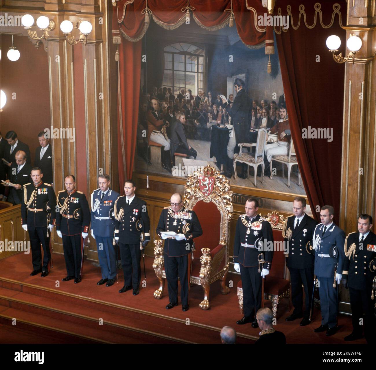 Oslo 1976: The opening of the Storting in the fall of 1976. King Olav holds the throne. Also ...