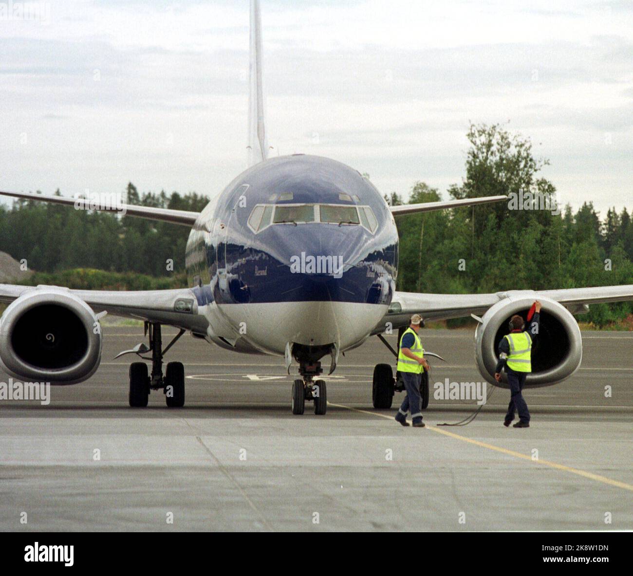 Gardermoen. First departure from Oslo Airport Gardermoen. Color Air ...