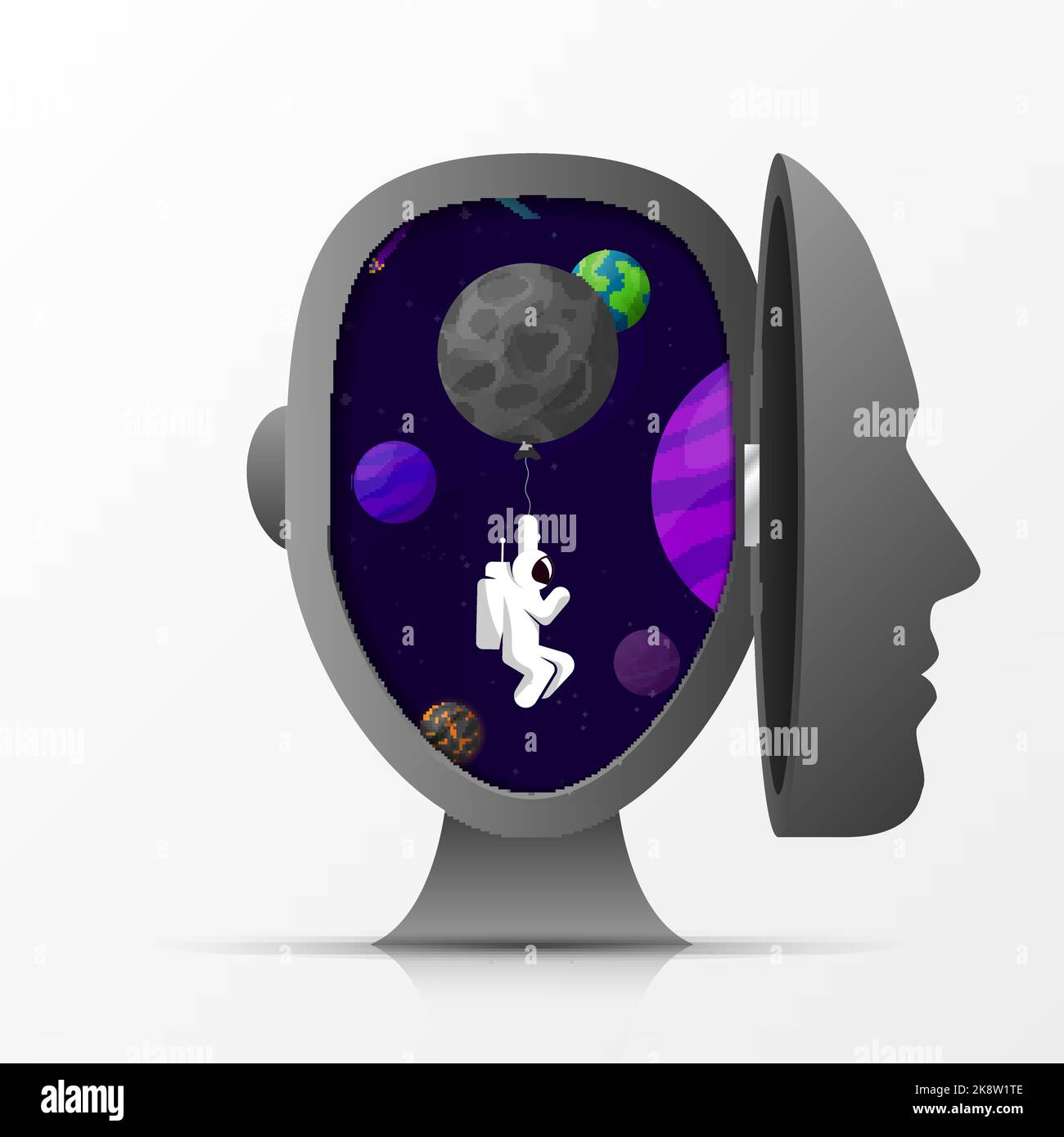 Creative mind. Astronaut in open head. Vector illustration Stock Vector ...