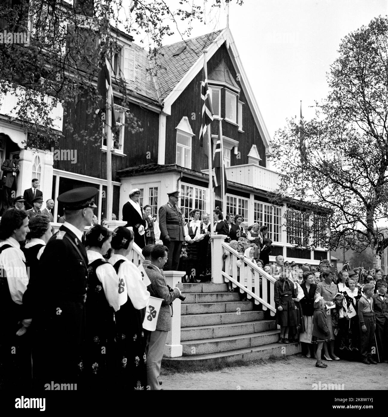 Dombås 19580617 King Olav's journey. King Olav (in Uniform) and ...
