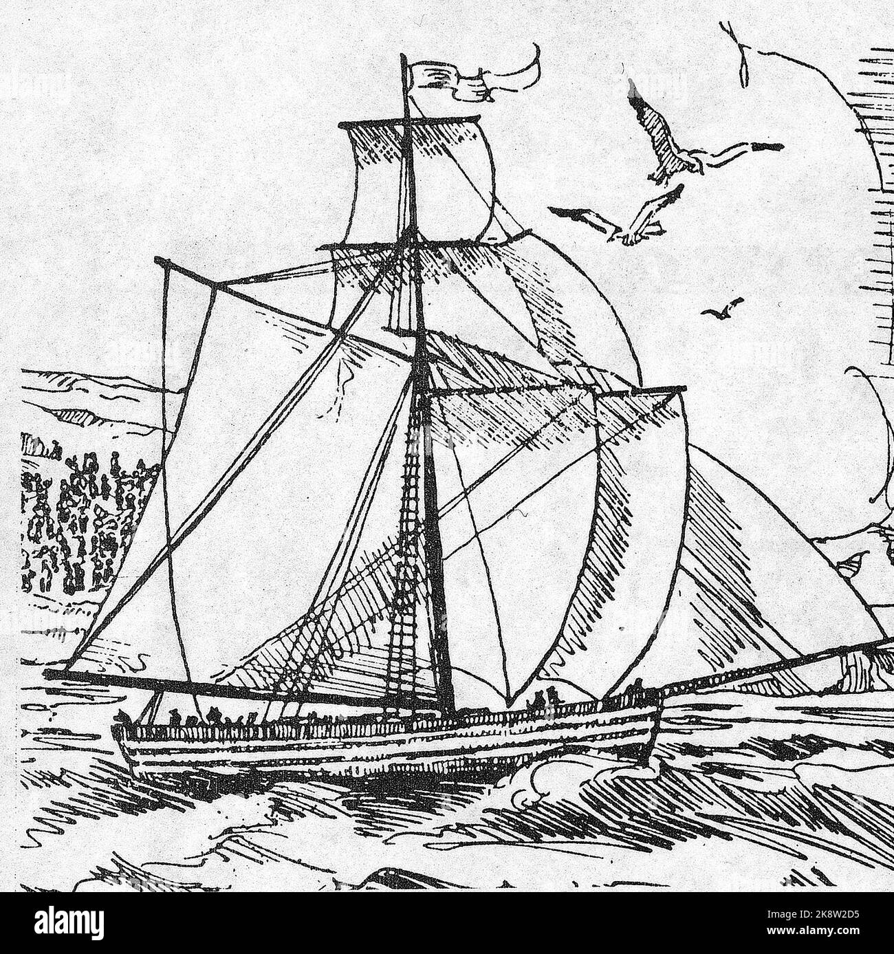 Drawing the emigrant ship "Restauration" which in 1825 traveled from ...