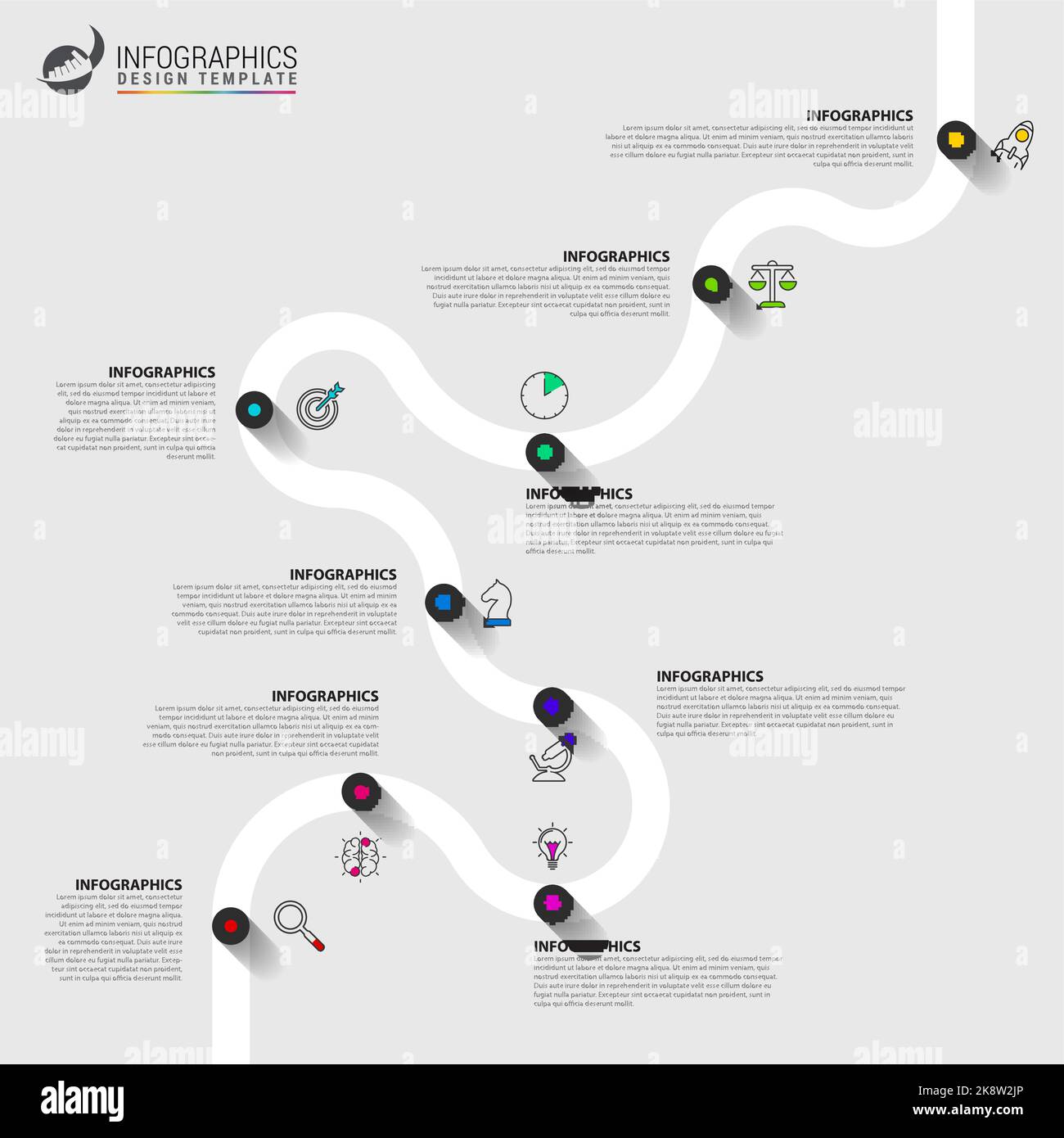 Infographic design template. Timeline concept with 9 steps. Can be used ...