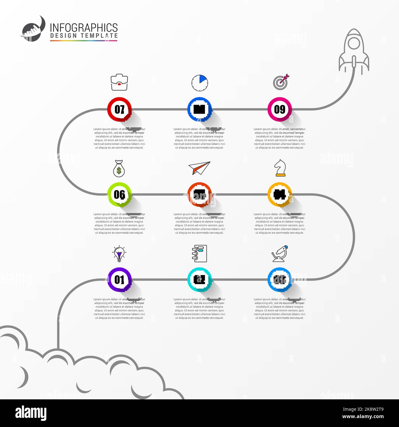 Infographic design template. Timeline concept with 9 steps. Can be used ...