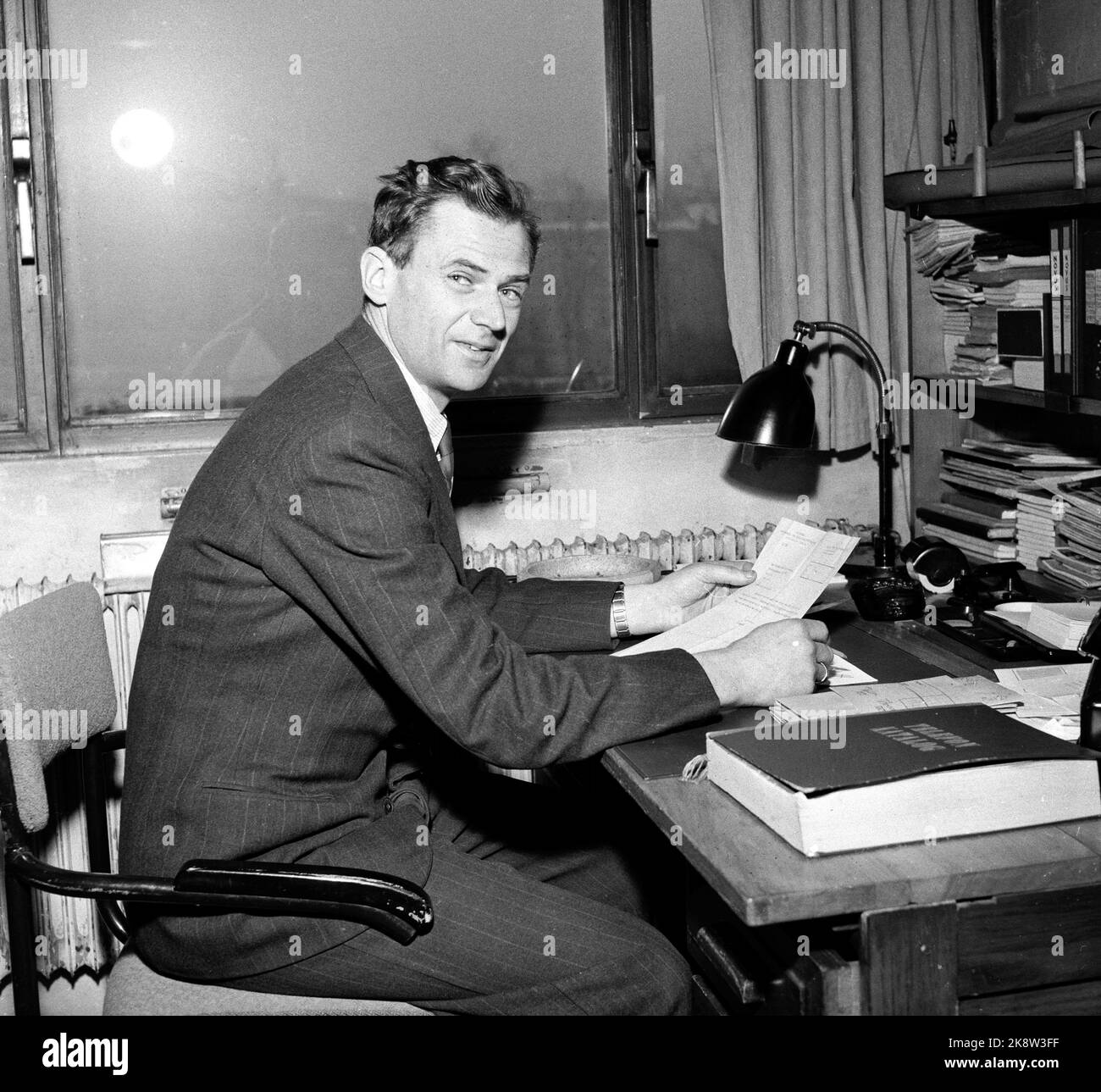 Oslo 19550126. Claus Helberg photographed in his office in the ...