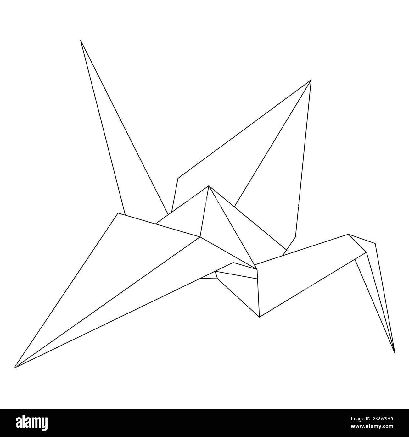 Origami crane vector outline illustration icon isolated on white ...