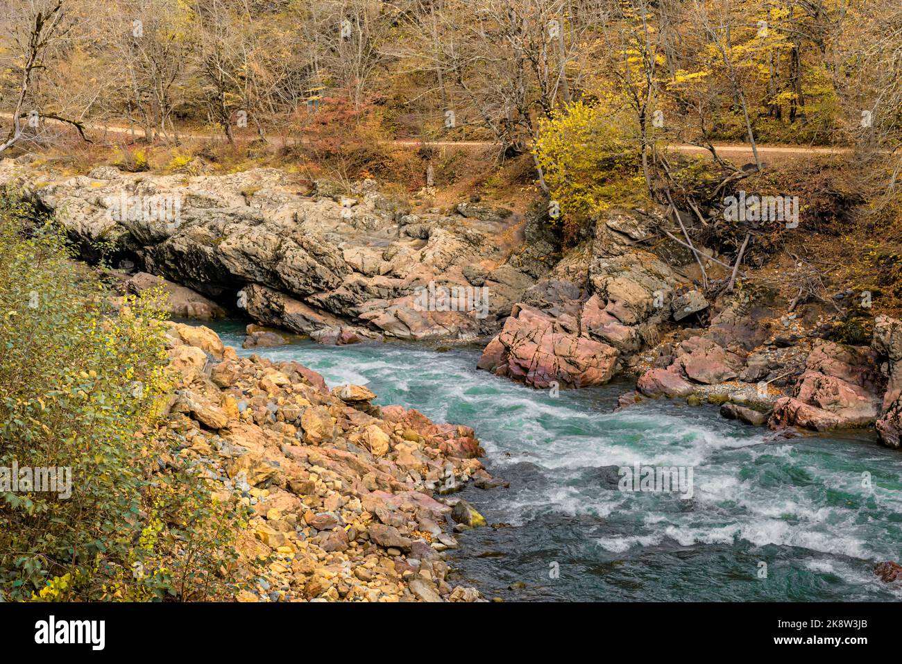Landscape of a fast mountain river with a narrow channel Stock Photo ...