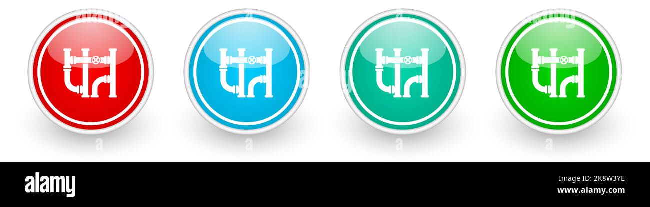 Pipeline, tube, pipe and industrial vector icons, colorful glossy ...