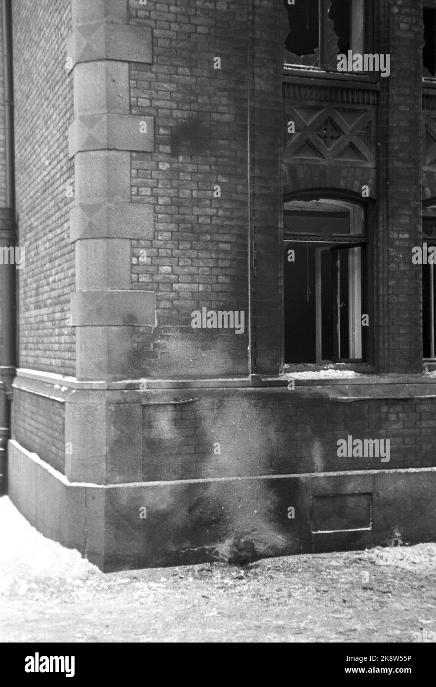 WW2 Oslo 19450201 The explosion outside the Storting. Several windows ...
