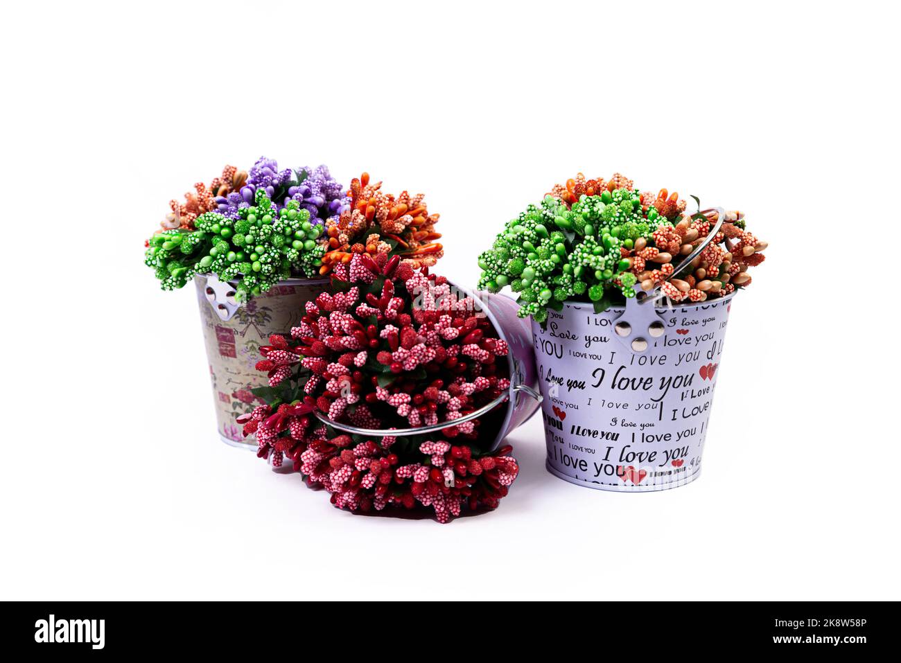 aluminum ice bucket laid in wait for use. stainless multi-colored ...