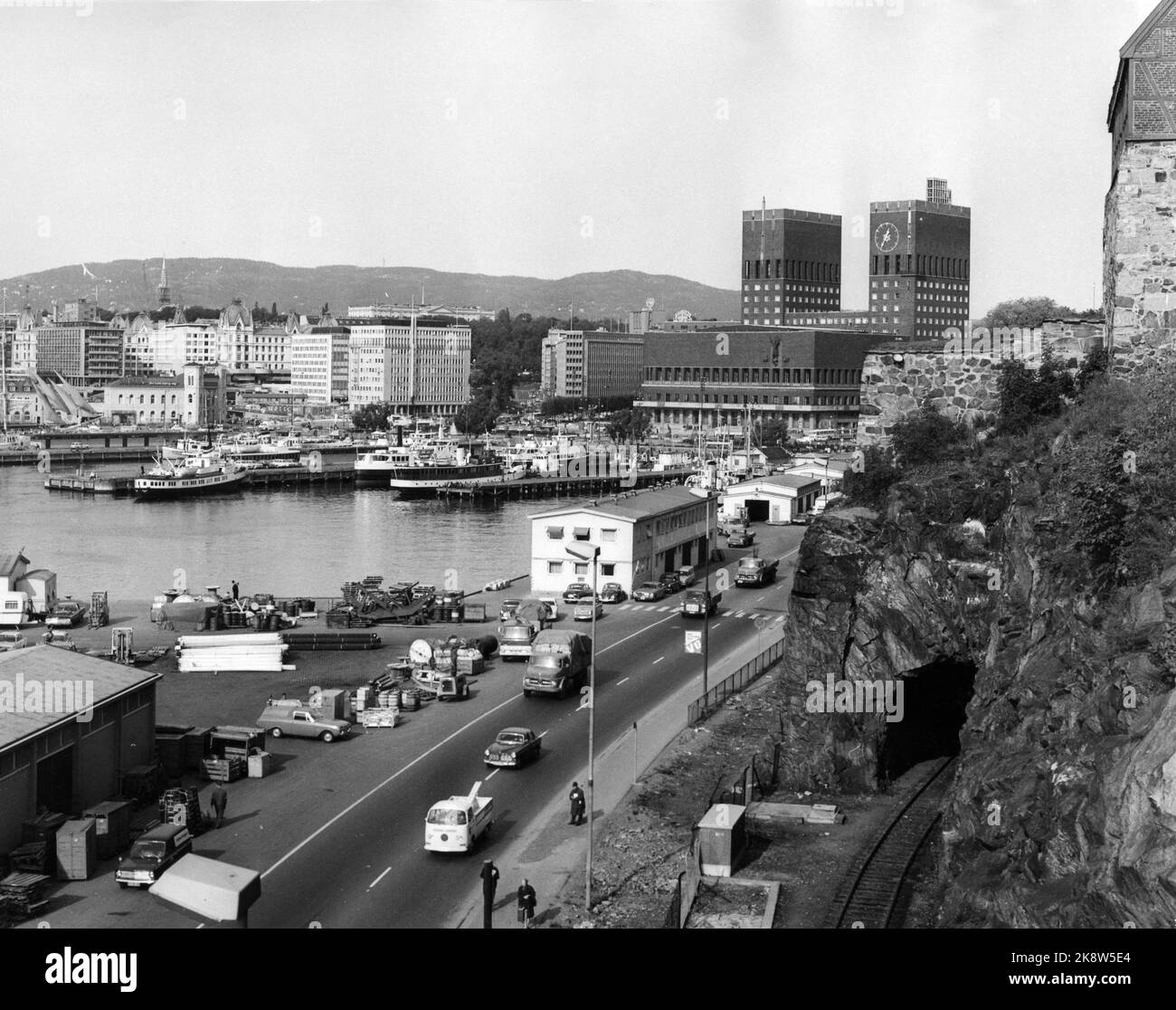 Oslo 1971: Oslo Harbor, photographed from Akershus. We see The town ...