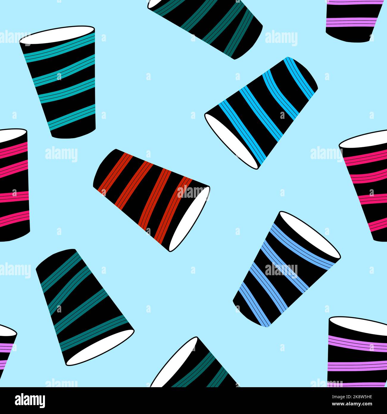 Cartoon cups seamless drinks doodle pattern for wrapping paper and ...